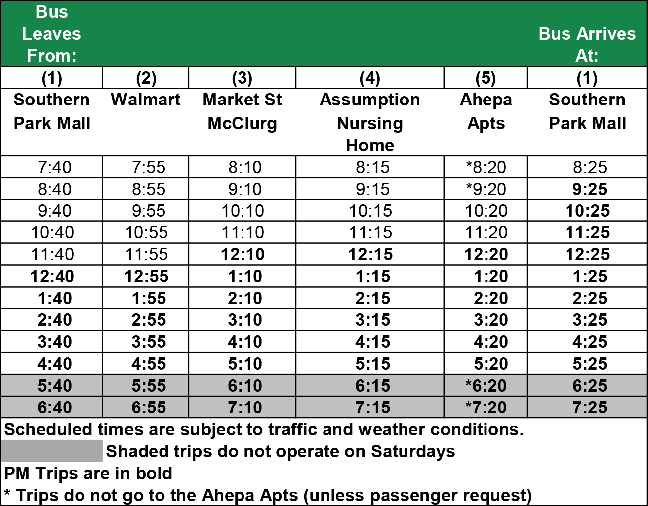 Loop Bus Schedule Examples And Forms