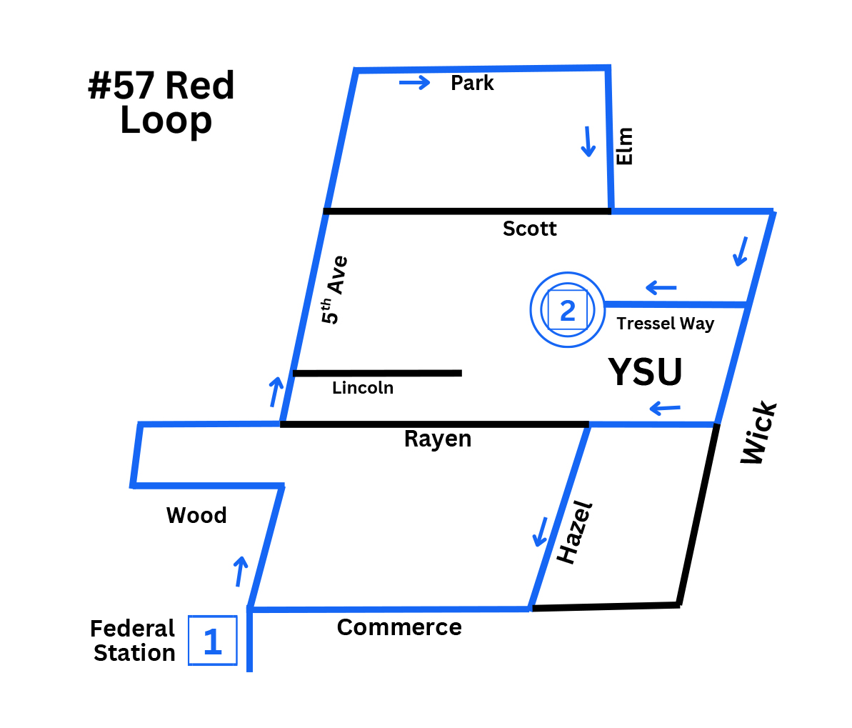 Route #57 YSU Red Loop - Western Reserve Transit Authority: WRTA